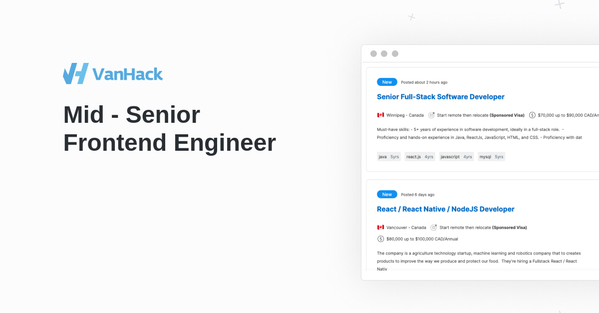 Mid - Senior Frontend Engineer - VanHack